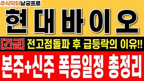 현대바이오 주가전망 긴급 전고점돌파 후 급등락의 이유 무상증자 본주신주 폭등일정 총정리 현대바이오 현대바이오주가전망 Youtube