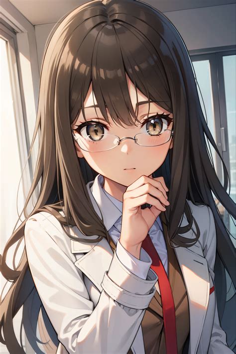 Anime Girl With Glasses And A Tie Looking Out A Window Seaart Ai