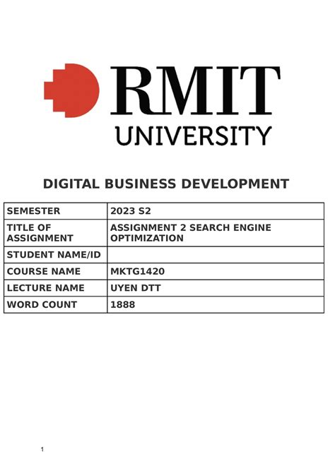 Assignment 2dbd79 Digital Business Development Semester 2023 S Title Of Assignment