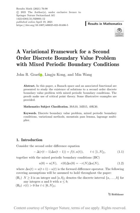 A Variational Framework For A Second Order Discrete Boundary Value