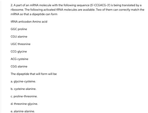 Solved A Part Of An MRNA Molecule With The Following Chegg