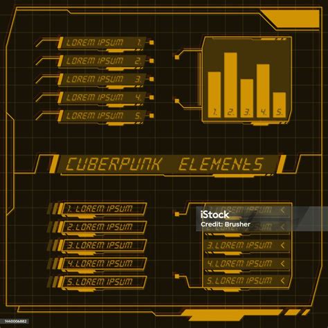 Hud 요소의 공상 과학 미래 제어판 컬렉션 Gui Vr Ui 디자인 사이버 펑크 복고풍 스타일 그래픽 사용자 인터페이스에 대한 스톡 벡터 아트 및 기타 이미지 Istock