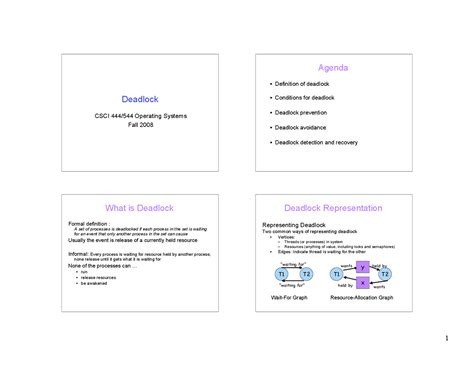 Lecture Slides On Deadlock And Agenda Operating Systems Csci 444 Docsity