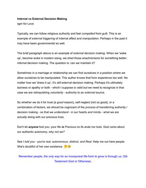 Pdf Internal Vs External Decision Making