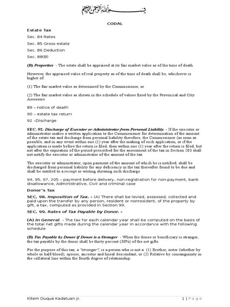 Codal Estate Tax Cralaw Pdf Tax Credit Taxes