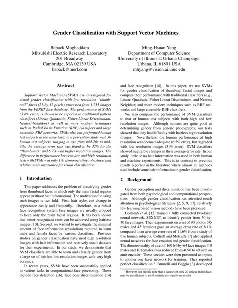 PDF Gender Classification With Support Vector Machines