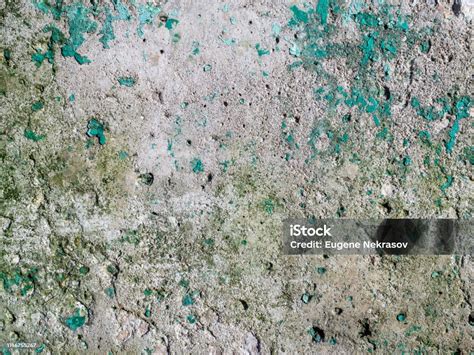 오래 된 콘크리트 벽의 표면 회색 더러운 긁힌 녹색 페인트 곰 팡이 이끼의 잔해 0명에 대한 스톡 사진 및 기타 이미지 0명 거친 건축 Istock