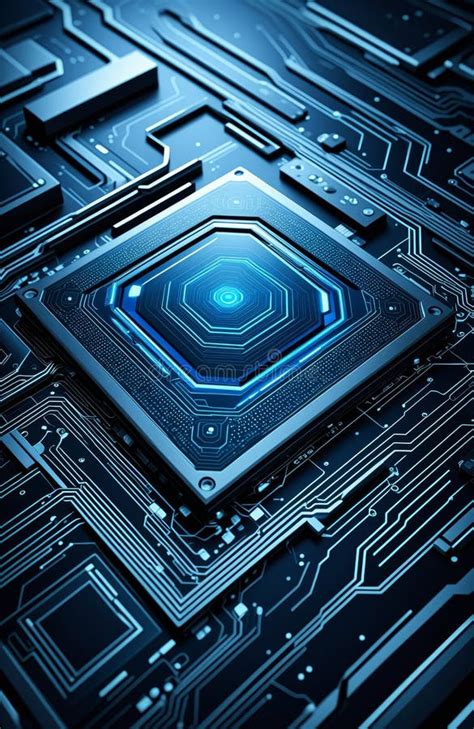 Futuristic Circuit Board With Glowing Microchip High Tech Innovation In Electronics Stock