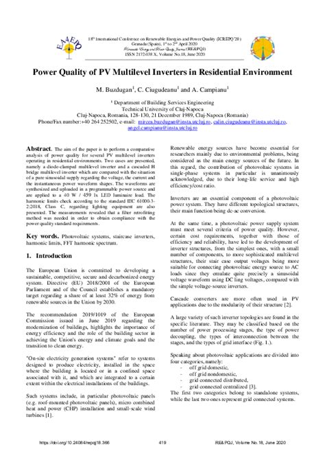 Pdf Power Quality Of Pv Multilevel Inverters In Residential Environment