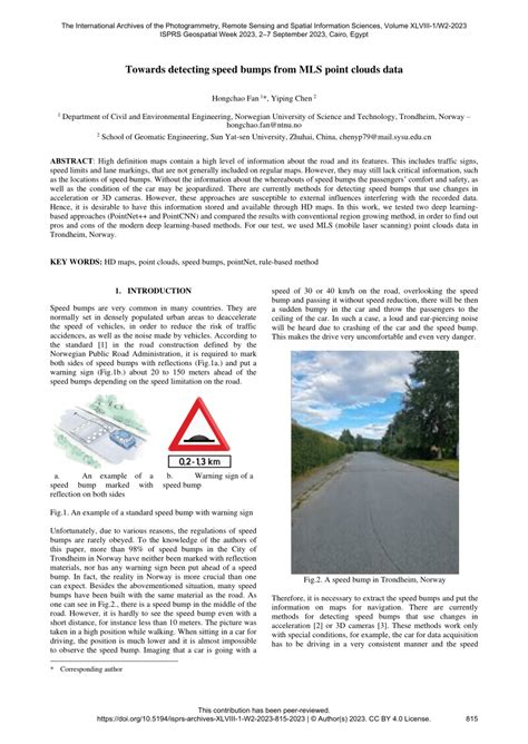 Pdf Towards Detecting Speed Bumps From Mls Point Clouds Data