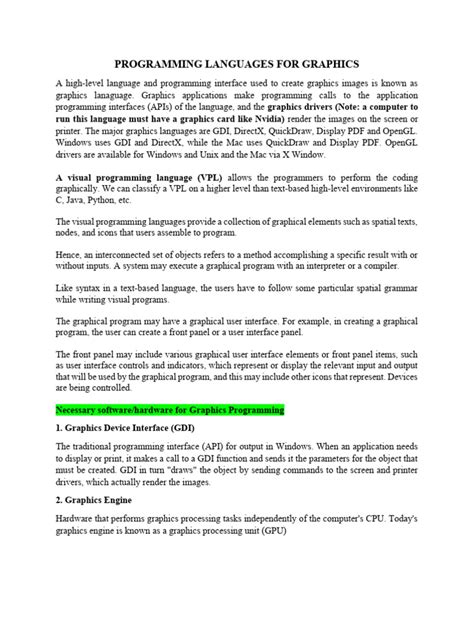 Programming Languages For Graphics Pdf Graphics Processing Unit
