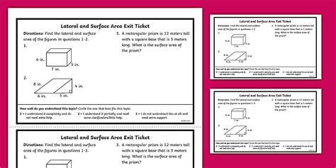 Seventh Grade Lateral And Surface Area Exit Ticket Twinkl