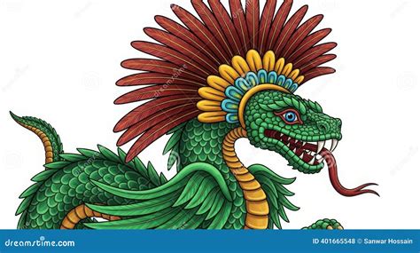 Feathered Serpent Headdress Resembling Quetzalcoatl Illustration