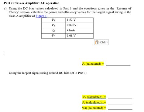part 1 class a amplifier dc bias a calculate the dc