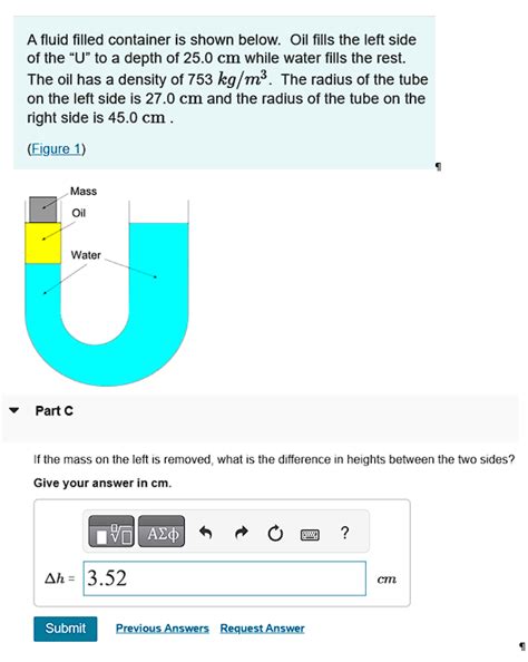 Solved A Fluid Filled Container Is Shown Below Oil Fills