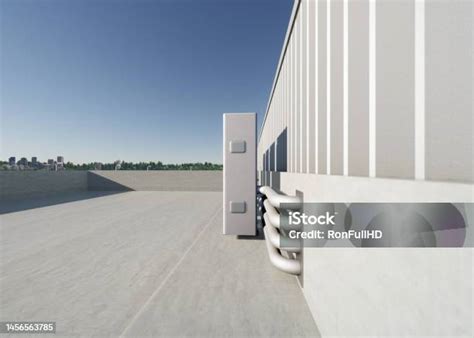 산업 플랜트 공장의 옥상에 있는 응축기 장치 또는 압축기의 3d 렌더링 Ac 또는 에어컨 Hvac 또는 난방 환기 및 에어컨