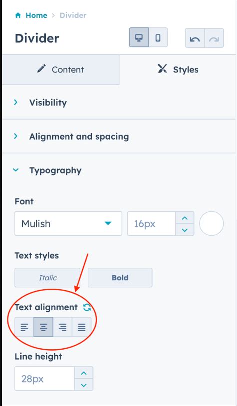 Why Is The Alignment Dropdown In The Hubspot Default Divider Module Not