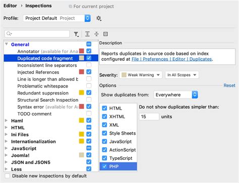 Analyze Duplicates Phpstorm