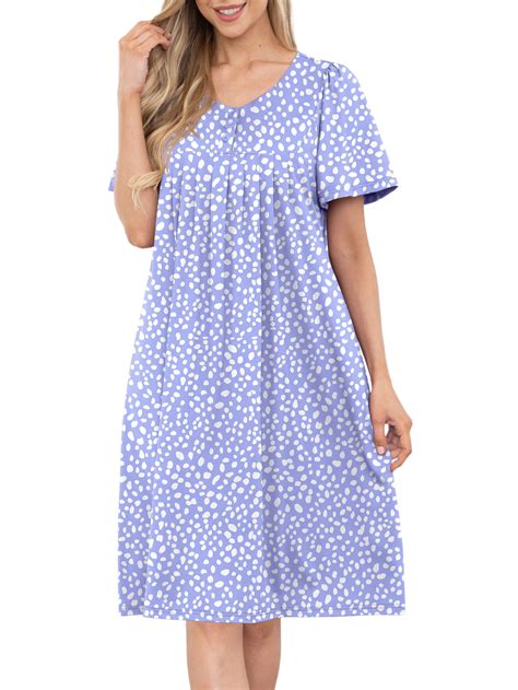Mintreus Nightgown Short Sleeve For Women Sleepwear V Neck Nightshirt