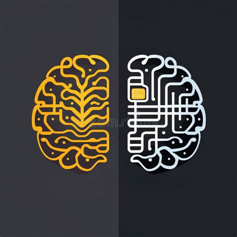 Robotic Brain Compared With Human Brain With Detailed Circuits Concept Art Of Artificial