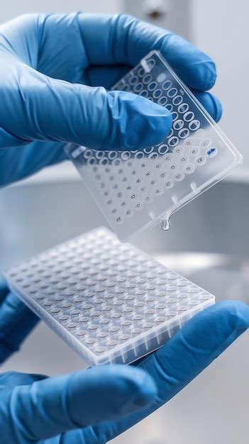 Hand With Glove Holding Enzyme Linked Immunospot Assay Plate Premium Ai Generated Image