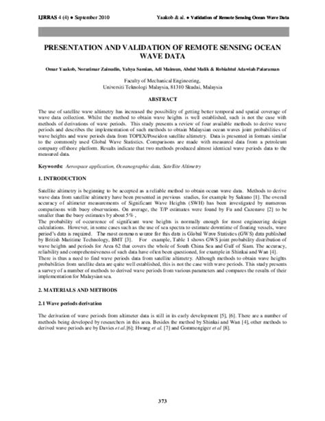 Pdf Presentation And Validation Of Remote Sensing Ocean Wave Data