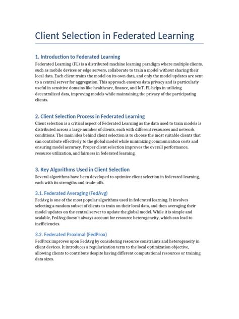 Federated Learning Client Selection Detailed Pdf Computing Applied Mathematics