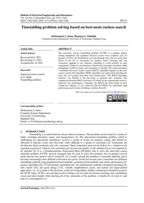 Pdf Timetabling Problem Solving Based On Best Nests Cuckoo Search