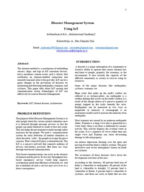 Disaster Management Using Iot Docx 1 Pdf Internet Of Things