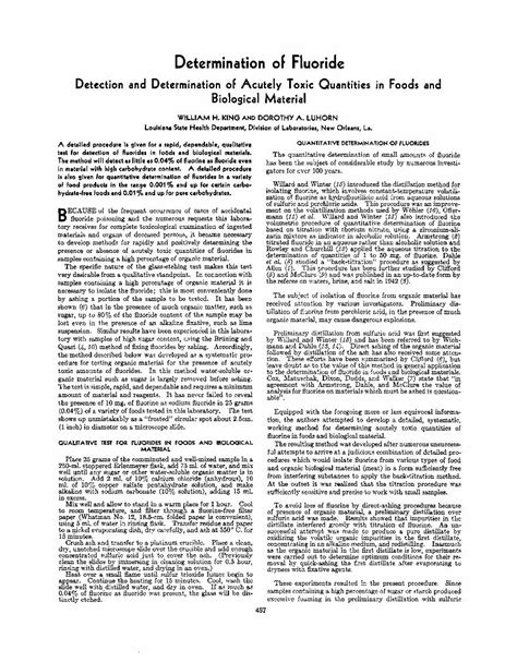 Pdf Determination Of Fluoride Detection And Determination Of Acutely