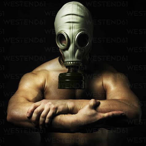Nude Caucasian Man Wearing Gas Mask Stock Photo Nude Caucasian Man Wearing Gas Mask Stock Photo