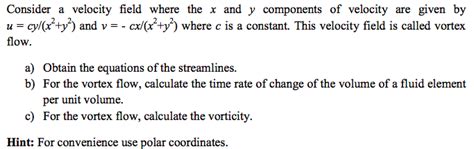 solved consider a velocity field where the x and y