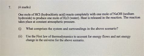 Solved Marks One Mole Of Hcl Hydrochloric Acid Chegg Com