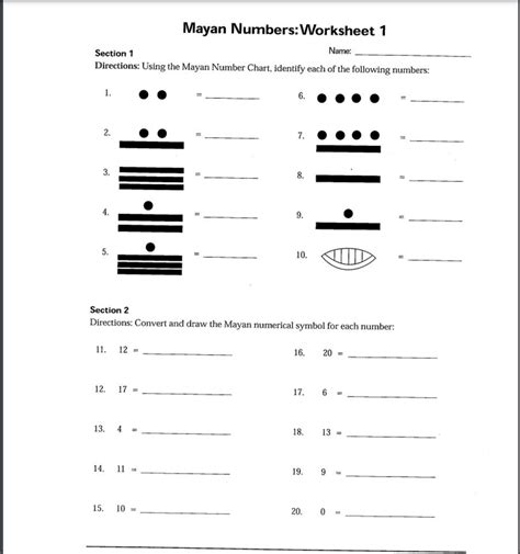 Solved Directions Using The Mayan Number Chart Identify Each Of