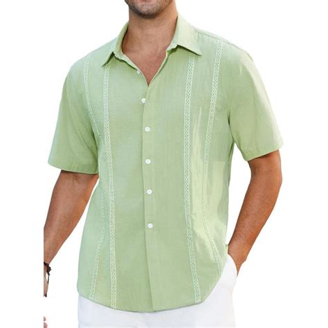 Hisdern Mens Cuban Guayabera Shirts Short Sleeve Casual Button Down