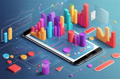 Premium Ai Image Online Statistics And Data Analytics Isometric Application Business Graph And