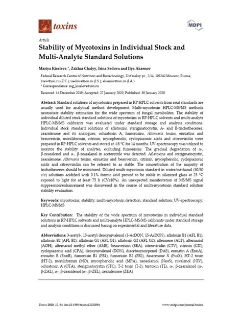 Stability Of Mycotoxins In Individual Stock And Multi Analyte Standard