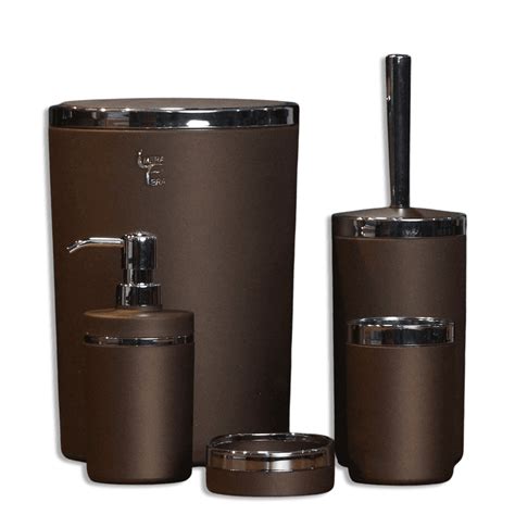 Bathroom Matte Brown And Silver Frame Set Of 5pcs Freeshop