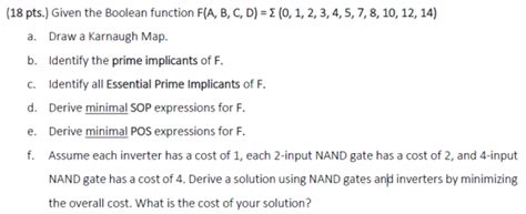 18 pts given the boolean function f a b c d Σ 0 1 2 3