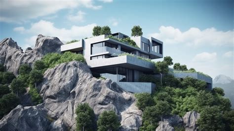 산 3d 렌더링의 절벽에 있는 현대 건축 빌라 레이크 하우스 옥상 정원 산 호수 배경 일러스트 및 사진 무료 다운로드 Pngtree