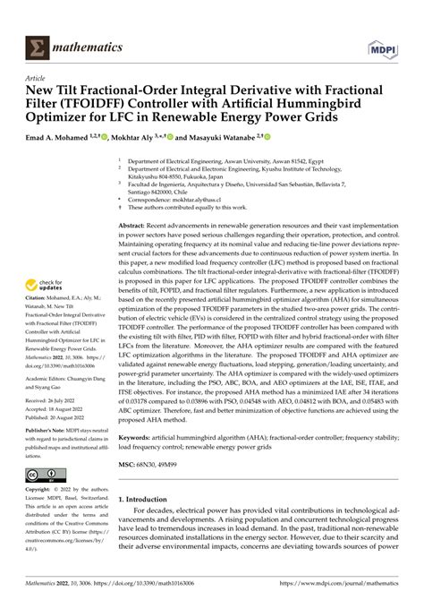 Pdf New Tilt Fractional Order Integral Derivative With Fractional Filter Tfoidff Controller