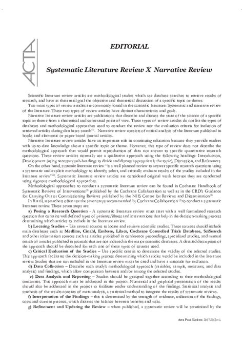 Pdf Systematic Literature Review X Narrative Review