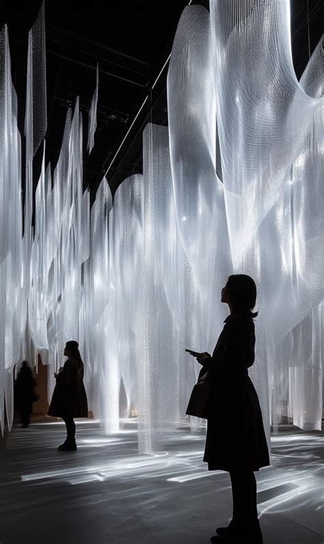 Light Streams Through Translucent Installations In An Immersive Art Space Creating A Mesmerizing