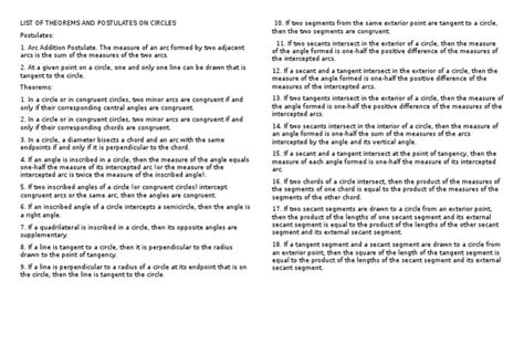 List Of Theorems And Postulates On Circles Circle Perpendicular