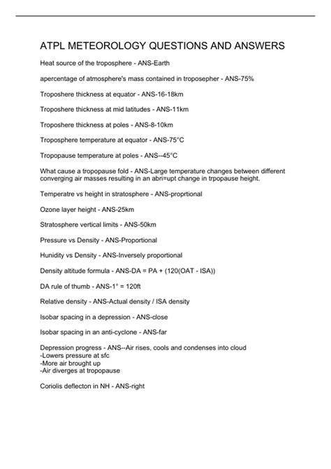 Atpl Meteorology Questions And Answers Atpl Stuvia Us