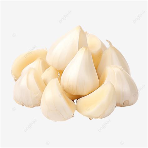 Peeled Garlic Cloves In Stack Isolated With Clipping Path And Shadow In