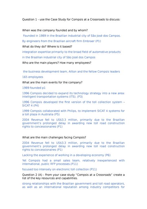 Tut W3 Tut Notes Question 1 Use The Case Study For Compsis At A Crossroads To Discuss