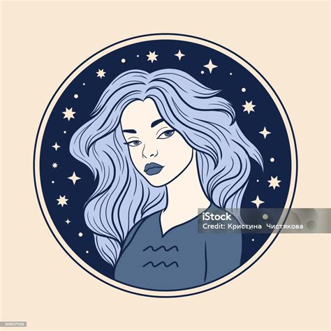 물병 자리 여자 조디악 표지판 아름다운 소녀 얼굴 별자리 기호 달력에 대한 스톡 벡터 아트 및 기타 이미지 달력 등장인물 머리 Istock