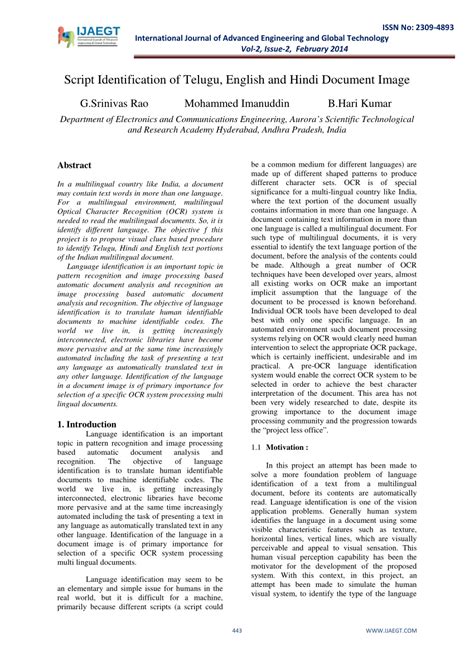 Pdf Script Identification Of Telugu English And Hindi Document Image