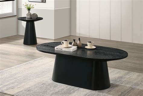 Bromia Black Finish Oval Coffee Table With Pedestal Base In Los Angeles
